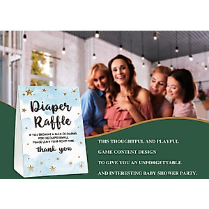 Gihyan Diaper Raffle Baby Shower Game Set(1 Standing Sign + 50 Guessing Cards), Moon and Star Diaper Raffle Tickets for Baby Shower, Twinkle Twinkle Little Star Baby Shower Party Favor Decor - A24