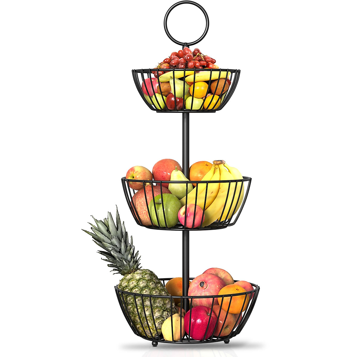 Riccle Fruit Basket For Kitchen Counter - 3 Tier Fruit Basket - Triple Layer Metal Wire Fruit Bowl For Kitchen Counter top - Three Tiered Fruit Holder For Kitchen, Produce, Vegetables