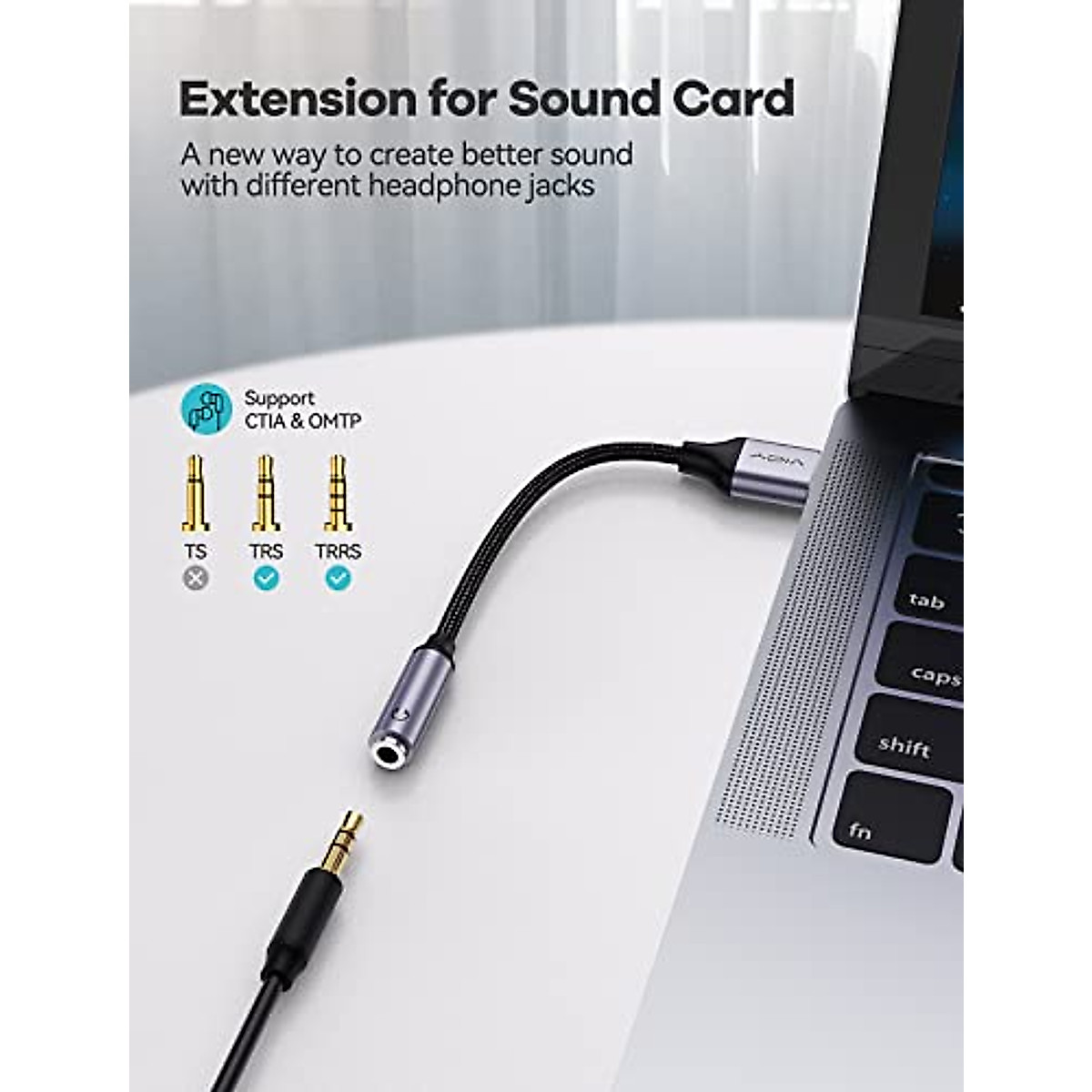 USB to 3.5 mm Jack Audio Adapter, External Sound Cards to Headphone Jack Aux Adapter Available for TRS or TRRS Plug Headphones, PS4/PS5/PC/Laptop-Purple Gray/9.8 inches