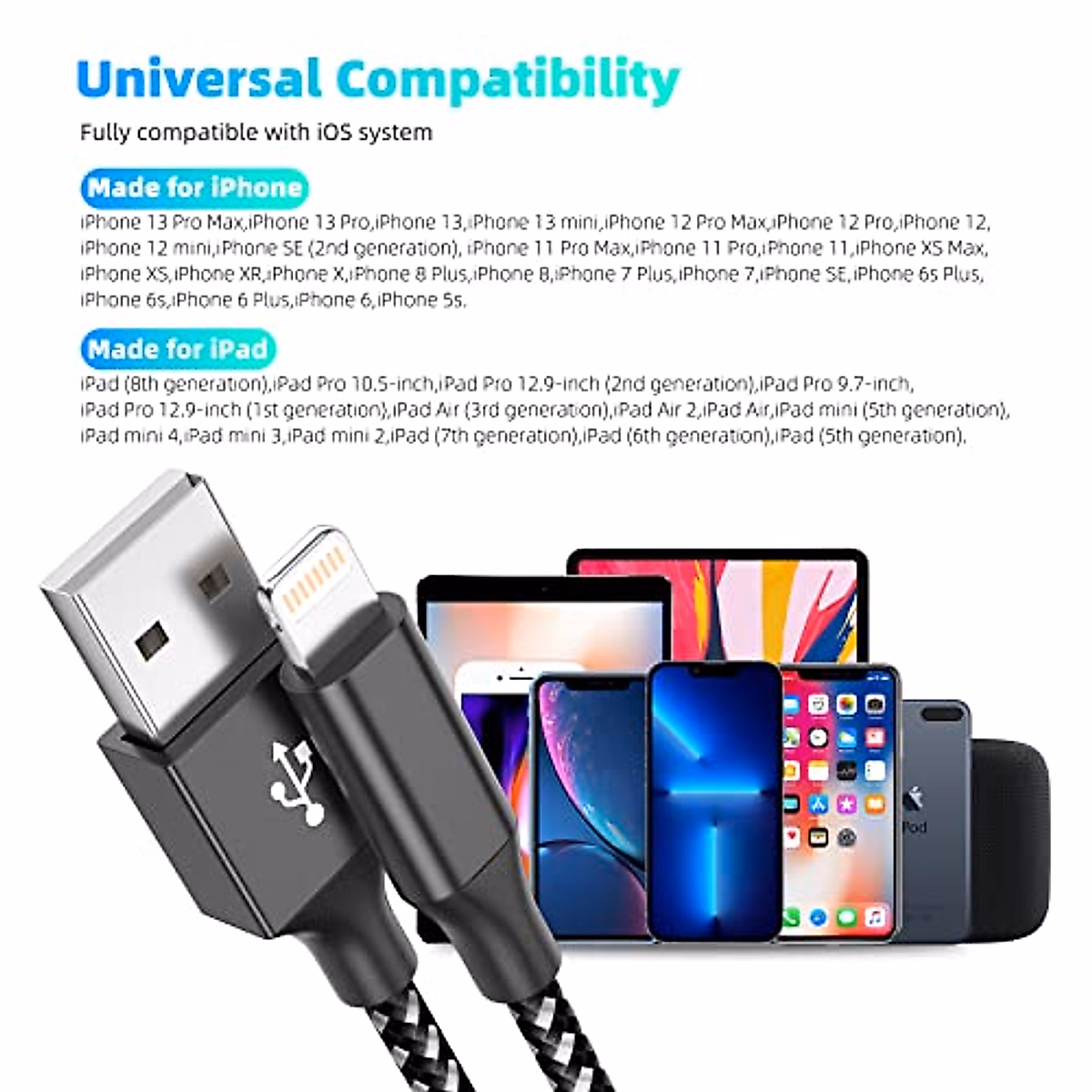 iPhone Charger [Apple MFi Certified] 3Pack 10FT Nylon Braided Lightning Cable Fast Charging iPhone Charger Cord Compatible with iPhone 13 12 11 Pro Max XR XS X 8 7 6 Plus SE and More