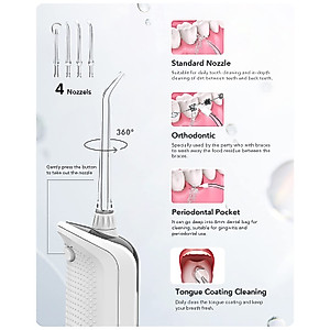 Monasmile 350ML Water Dental Flosser Cordless, 5 Modes, 4 Nozzles, IPX7 Waterproof, Battery Indicator, Rechargeable Portable Oral Irrigator for Teeth Deep Cleaning, Home Travel Use (White)