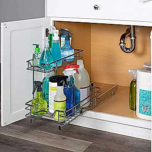 Hold N’ Storage Under Sink Organizers and Storage - 2 Tier Slide Out Cabinet Organizer with Sliding Drawers for Inside Cabinets- 11" W x 18" D x 15”H, Chrome