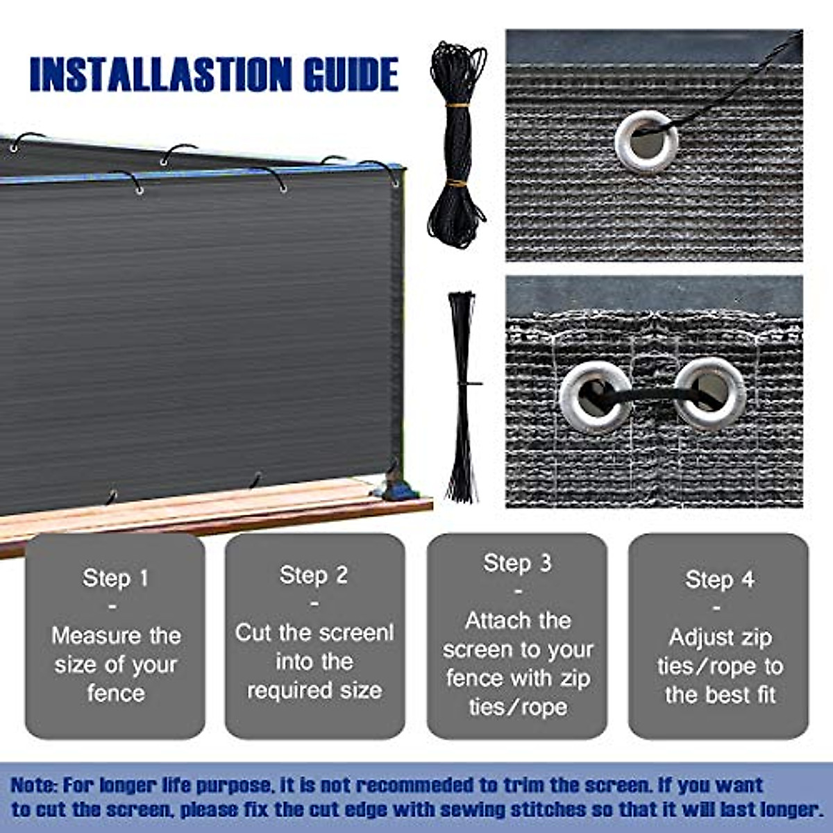 SEKKVY 3' x 16.4' Heavy Duty Privacy Screen Fence, 90% Blockage Mesh Shade Net Cover for Garden, Wall, Chain Link Fence (Grey)