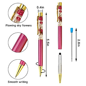 Miayon 10Pcs Liquid Floral Pens Rose Metal Ball Pen With 10pcs Extra Refills Blue Ink Colorful Ballpoint Pens Refillable Ball Pen Office Supplies for School Office Home Christmas New Years Gift Pens