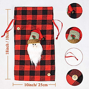 Jolik Santa Sacks Drawstring Bags, Buffalo Plaid 3D Design Christmas Bags for Christmas Party Supplies, 18 x 10 inch
