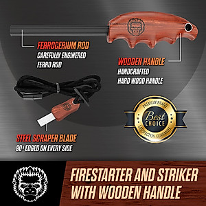 Wood Handle Fire Starter Ferro Rod Gift Set W/Finger Grip Survival Bushcraft Gear (Dark Brown)