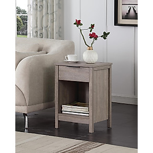 Kavonty Nightstand with Drawer,3-Tier End Side Table with Storage Drawer and Shelf,Modern Bedside Night Stand for Bedroom, Living Room-Retro Rustic Grey