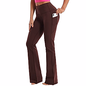 BUBBLELIME 29"/31"/33"/35" 4 Styles Women's Bootcut Yoga Pants Tummy Control - Side Pockets_MAHOGANYMAROON XL_29" Inseam