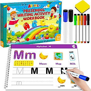 Handwriting Practice Book for Kids, Toddler Preschool Learning Activity for 3 4 5 Year Old, Kindergarten Educational Toys, Montessori Toys Learn Number Letters/ Shapes/ Animal/ Sight Words Workbook