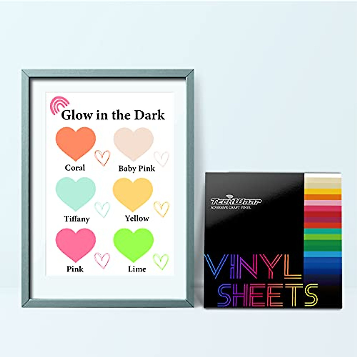 TECKWRAP Glow in Dark Matte Neon Adhesive Craft Vinyl Precut Sheets 12" x 12" 6 Sheets/Pack for Craft Cutters,Sign Plotters