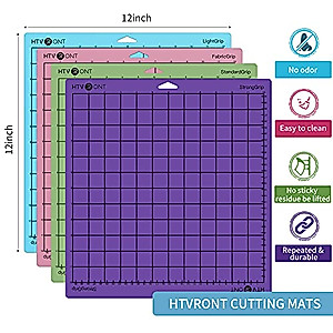HTVRONT 6 Pack Cutting Mat 12x12 for Cricut Explore Air 2/Air/One(StandardGrip, LightGrip, StrongGrip, FabricGrip), Variety Adhesive Sticky Cutting Mats Accessories for Cricut