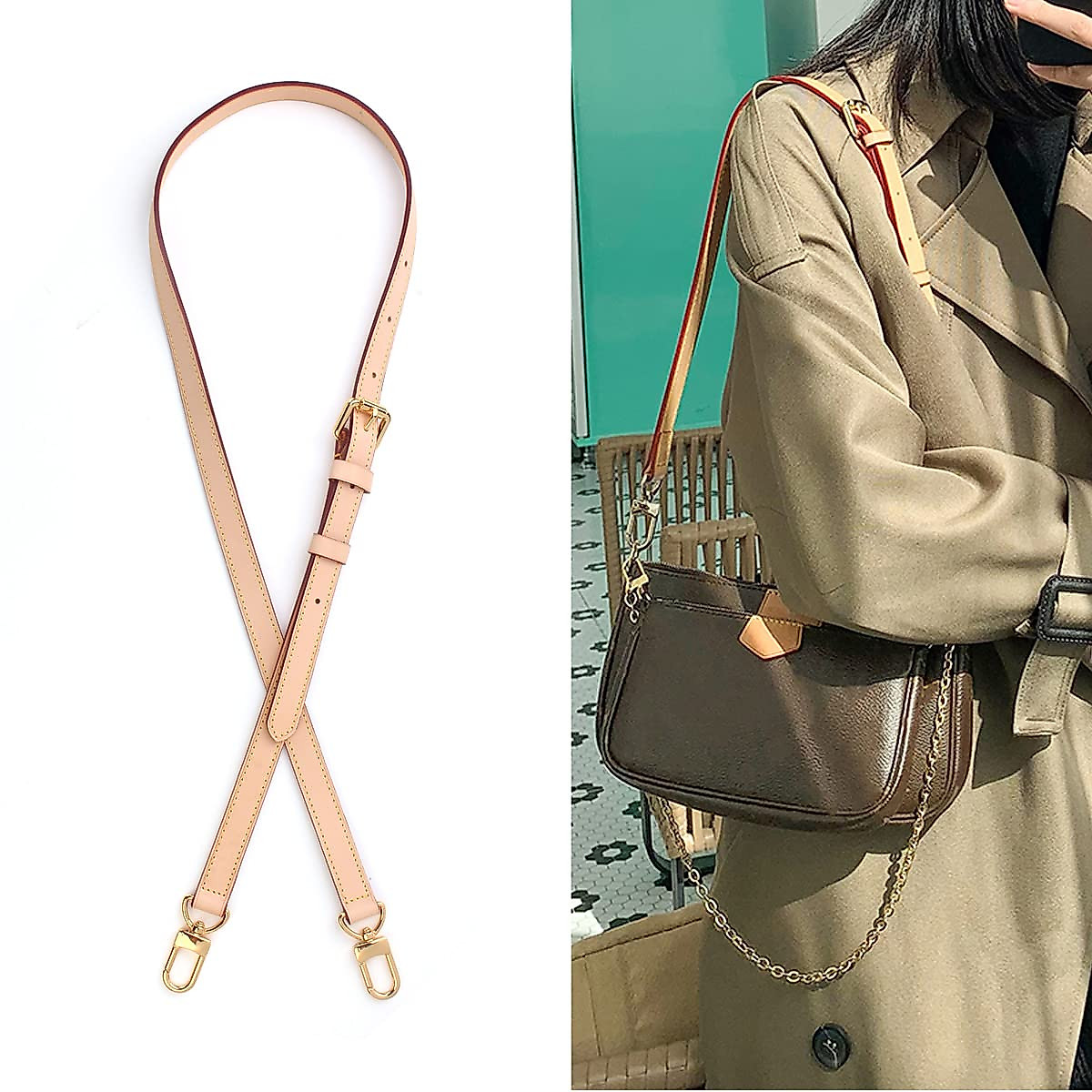 jiesinlov Vachetta Leather Replacement Crossbody Bags Strap Adjustable Shoulder Strap for Speedy 20 25 (0.70Width Adjustable 39.4-47.2Length)