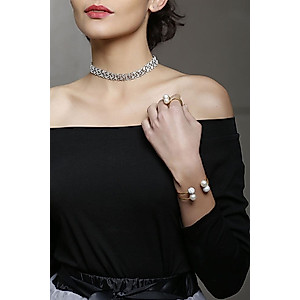 Double Simulated Pearl Wrap Ring: Gold Plated Stainless Steel Large Statement Ring for Women, Size 7