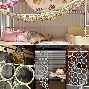 Jevnd Rat Climbing Rope Net Toy for Cage, Bird Hemp Rope Perch Swing, Ladder Rope Bridge Hanging Hammock, Small Animal Activity Toy for Gerbil, Mouse, Mice, Parrot, Bird (Random Color)