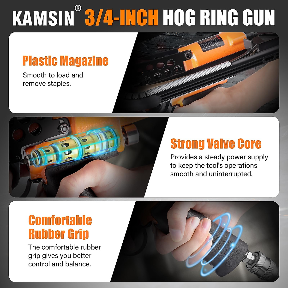 Kamsin K-SC7E 15 Gauge Pneumatic Hog Ring Gun 3/4-Inch Crown Long Nose Air Power C Ring Gun, 7-8mm Closure Diameter Hog Ring Stapler, C Ring Stapler Fencing Tool for Spring Mattress, Cages, Car Seat