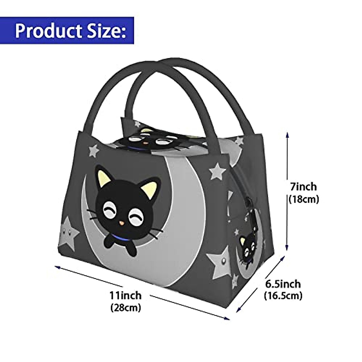 FACITE Small Lunch Bag, Insulated Cute Lunch Bags for Women Kids Gifts,Toddler Girls Lunch Box for School Work, Black Thermal Reusable Durable Portable Soft Cooler Tote Bag, Cat