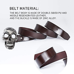 Moolecole Fashion Men Skull Head Leather Buckle Belt Waist Band Jeans Decorative Punk Belt Black