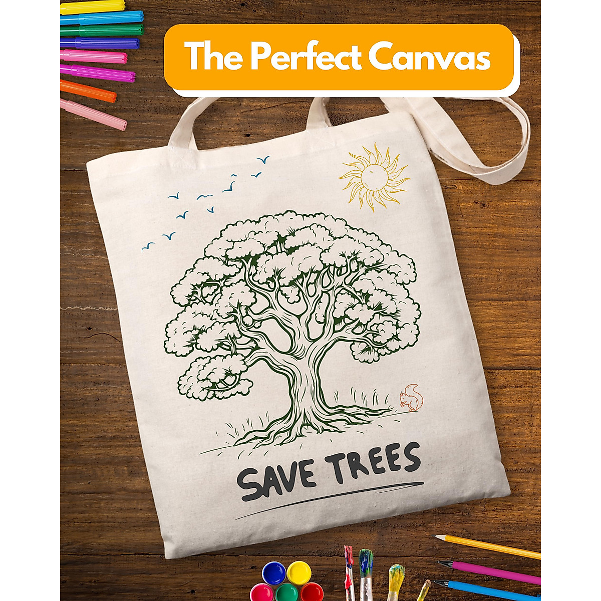 PartyPrints 5 Pack 15x16 Large Premium Cotton Canvas Tote Bag, Reusable Blank Plain Bulk Sublimation Natural Beige Cloth Bags with Handles for Gift, Beach, School, Work, DIY, Craft, Shopping, Painting