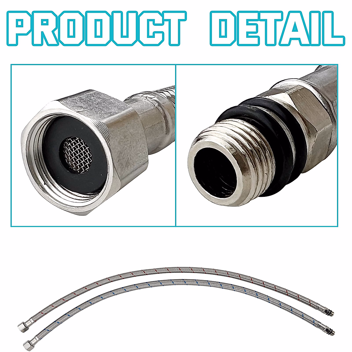 YooGyy 24" Length Bathroom Kitchen Faucet Connector Water Supply Line, Durable Braided Steel Hot and Cold Water Lines Faucet Hose 3/8" female compression thread x M10 male connector