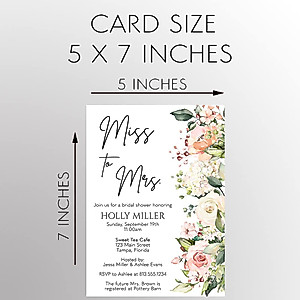 Bridal Shower Invitation Wedding Shower Invite Miss to Mrs Bachelorette Party Last Fling Before the Ring Floral Flowers Printed Cards Customized Personalized Cards (12 Count)