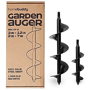 HomeBuddy Garden Auger Drill Bit Set - 3x12 and 2x7 Inch Drill Auger Bit for Planting, Hole Digging, Sturdy Bulb Planter Tool with Non-Slip Hexagon Chuck, Spiral Soil Auger