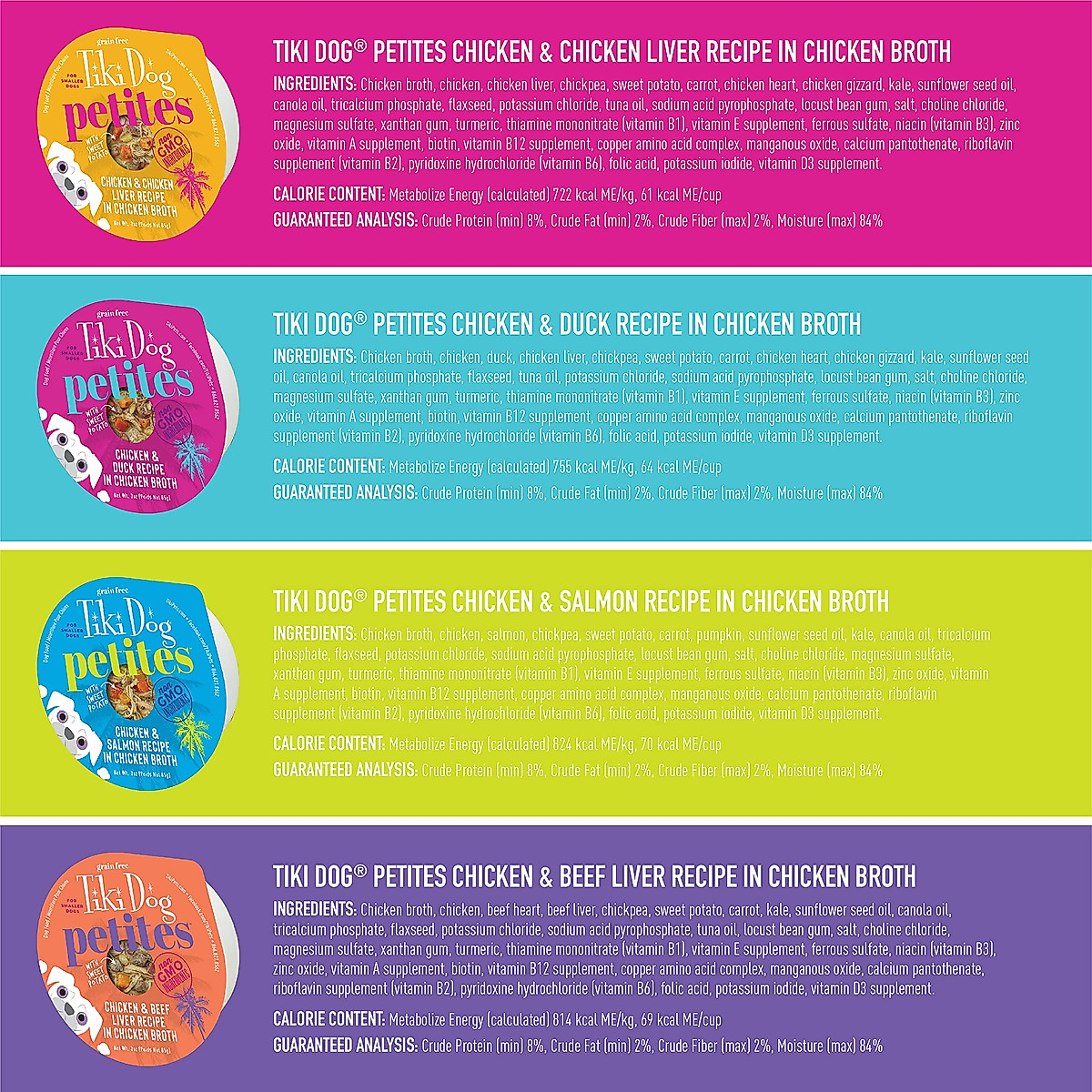 Tiki Dog Aloha Petites Wet Dog Food, Variety Pack 3 oz. Cups 10 Count