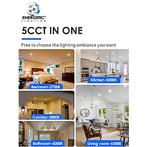 Energetic 5/6 Inch 5CCT LED Recessed Light, 2700K-6500K Selectable Downlight, Can Lights with Baffle Trim, CRI 90, Wet Rated, E26 Base, 10.5W=85W, Dimmable, Simple Retrofit Installation, ETL, 6 Pack