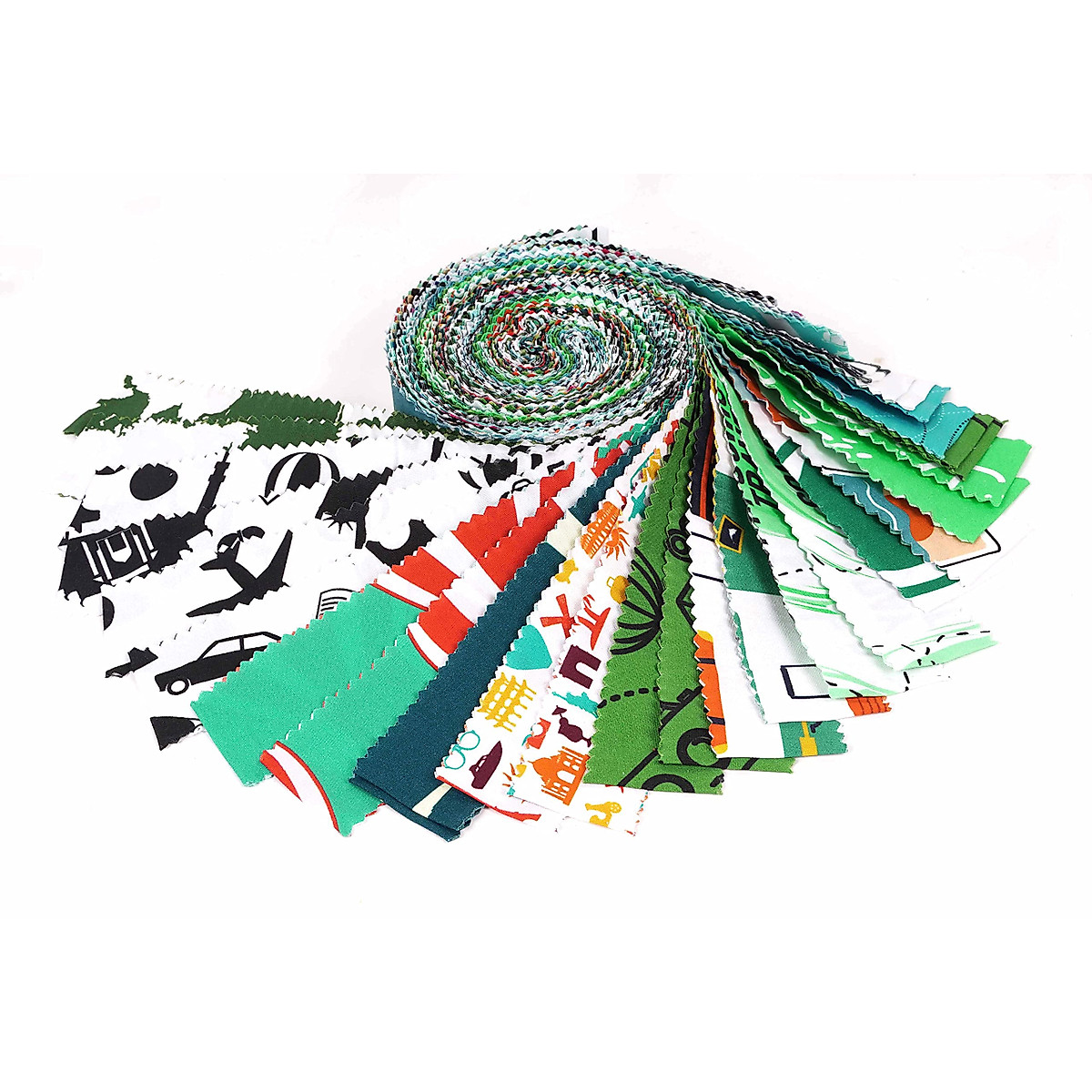 Soimoi 40Pcs Travel Print Precut Fabrics Strips Roll Up 1.5x42inches Cotton Jelly Rolls for Quilting - Multicolor