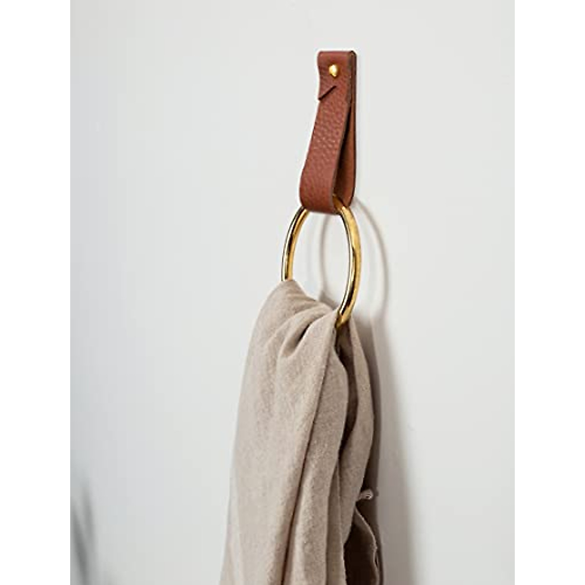 KEYAIIRA - Medium Leather Wall Hook, minimalist leather strap hanger for bath towel holder leather wall hook strap towel hook bathroom decor brass towel ring nordic home