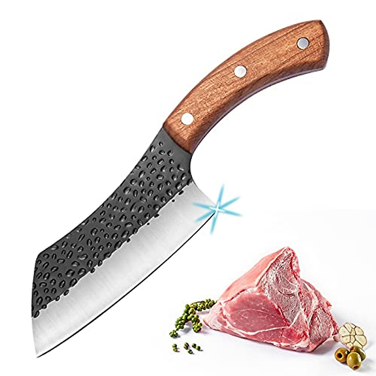 LYUSan Butcher knife Hand Forged Meat Cleaver Knife High Carbon Steel Chef Knife Fishing Filet Knife for Kitchen,Survival,Camping,BBQ