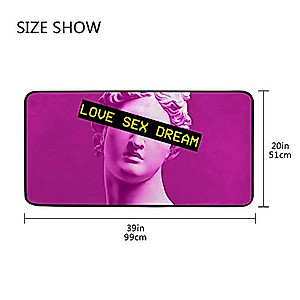 Kuizee Kitchen Rug Area Rug ﻿Plaster Head Sculpture Pink Retro Art Trendy Vaporwave Bathroom Hallway Entry Way Floor Non Slip Soft Water Absorbent 39×20 Inch