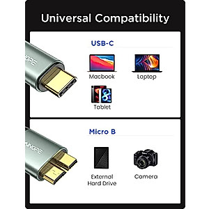 AINOPE 10Gbps Micro B to USB C Hard Drive Cable 1.6FT/0.5m, [Nylon Braided] USB C to Micro B Cord, USB C to External Hard Drive Cable for Seagate WD Toshiba Westgate, MacBook Air M2 Pro