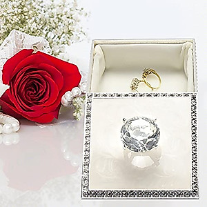 LASODY Diamond Crystal Jewelry Storage Box for Rings Earrings Necklace Treasure Chest Organizer Jewelry Keepsake Gift Box Case for Girl Women (Diamond Square Silver Plater White)