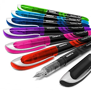 Zebra Fuente - Disposable Fountain Pen - One of Each Coloured Ink - Pack of 7