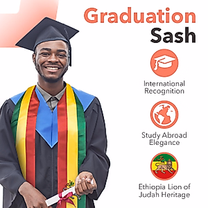 Vision Wear - Ethiopian Rastafari Lion Flag Graduation Sash/Stole - Cultural Emblem - Embrace Your Roots - Ethiopian Pride & Honor Sash