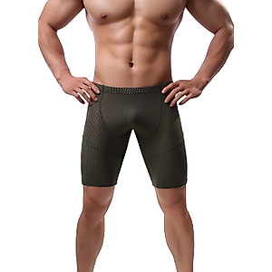 Linemoon Mens Yoga Compression Shorts Mesh Athletic Training Gym Workout Leggings for Cycling Running Swimsuit Army X-Large