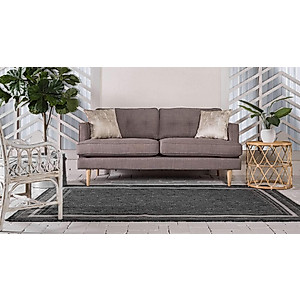 Unique Loom Outdoor Border Collection Area Rug - Soft Border (7' 1" x 10' Rectangle, Black/ Ivory)