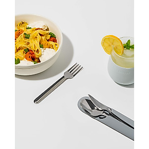 W&P Porter Stainless Steel Utensils with Silicone Carrying Case | Slate | Spoon, Fork & Knife for Meals on the Go | Portable and Compact Set