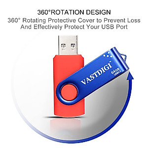 VASTDIGI 64GB USB Flash Drive 5 Pack USB 3.0 Flash Drive High Speed Swivel Memory Stick Thumb Drives with LED Light for Data Storage and Backup…