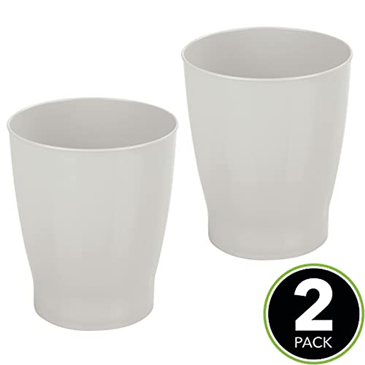 mDesign Plastic Slim Round Small 1.25 Gallon Trash Can, Wastebasket, Garbage Container Bin for Bathroom, Bedroom, Kitchen, Home Office, and Kids Room Waste Use - 2 Pack - Light Gray