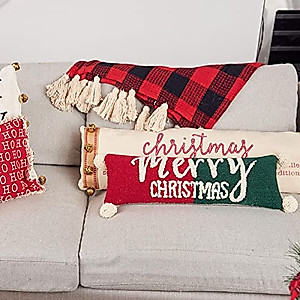 Mud Pie Merry Christmas Hooked Pillow, Red, Green