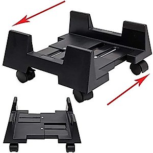 CPU Stand Mobile Desktop Tower Computer Floor Stand Rolling Caster Wheels Adjustable Width Universal PC Computer Holder Cart with 4 Caster Wheels (Black-B)