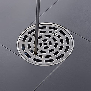 DEOKXZ 4 1/4" Shower Drain Round Brushed Nickel, Removable Grille Strainer Screws in Drain Cover, Base with Adjustable Drain Flange Kit PVC, SUS304 Stainless Steel