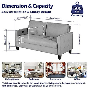 STHOUYN Comfy Loveseat Sofa Small Grey Couch Small Spaces, Small Love Seat Bedroom, Mid Century Modern Couches Living Room Dorm Office, 2 Seater Tufted Sofas, 57”W (Light Grey (Love seat))