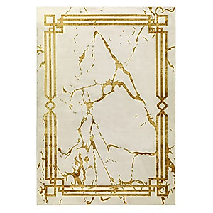 Antep Rugs Babil Gold 6x9 Abstract Marble Geometric Indoor Area Rug (Beige, 6'7" x 9')