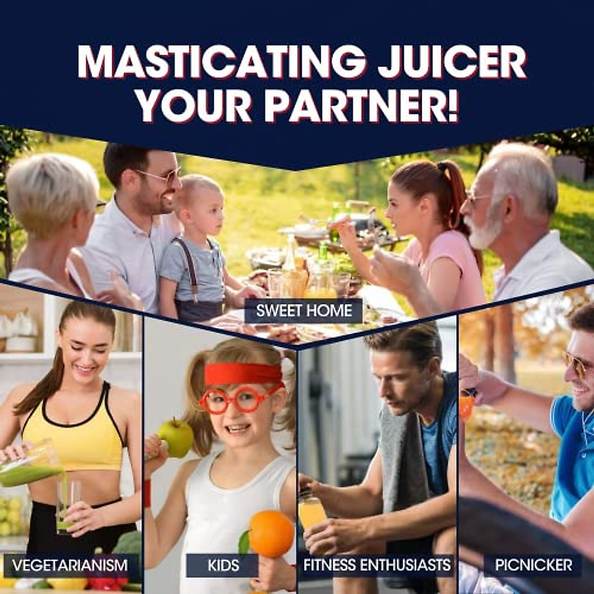 MAMA'S CHOICE Slow Masticating Juicer, Juicer Machines for Friut and Vegetable, Cold Press Juicer Extractor with Total Pulp Control, Quiet Motor, Reverse Function, Brush and Recipes