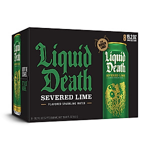 Liquid Death, Severed Lime Sparkling Water, Lime Flavored Sparkling Beverage Sweetened With Real Agave, Low Calorie & Low Sugar, 8-Pack (King Size 19.2oz Cans)