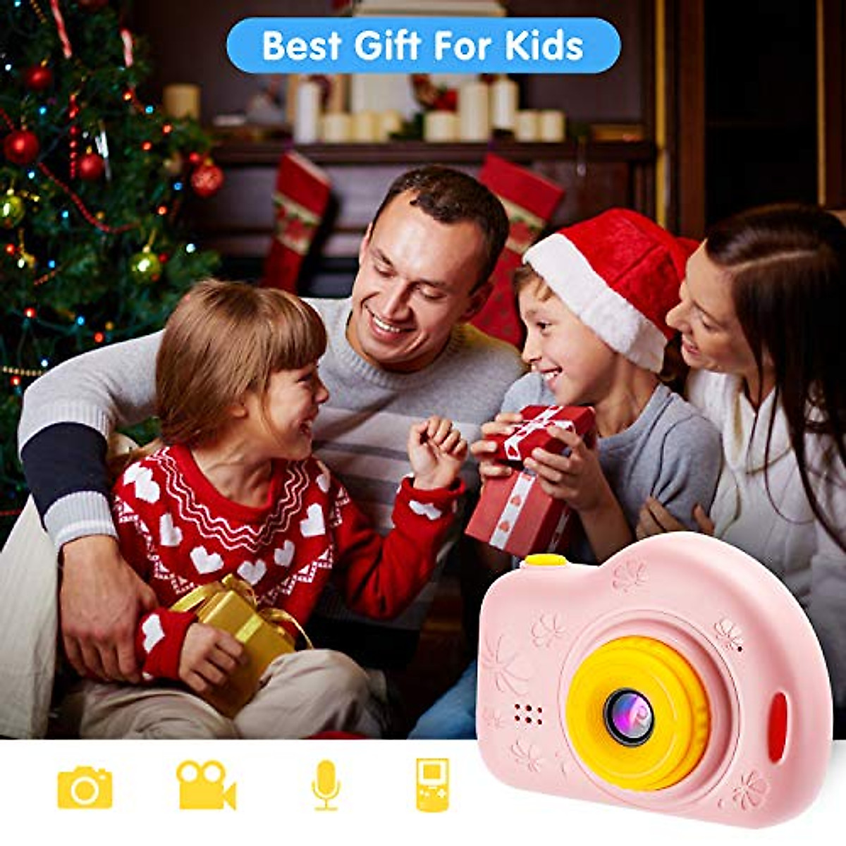 Taoist Kids Camera with 1080P 2 Inch IPS Screen ,HD Digital Video Cameras Toys for Toddler, Camera Camcorder for Children,Best Gifts for 3 4 5 6 7 8 9 10 Years Old Girls Boys with 32GB SD Card(Pink)