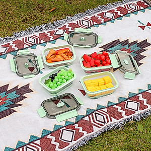 Annaklin Collapsible Food Storage Containers with Lid & Air Vent, Clear Stacking Silicone Collapsible Food Container Set, Microwave Freezer Dishwasher Safe Space-Saver, Set of 4, Mint Green