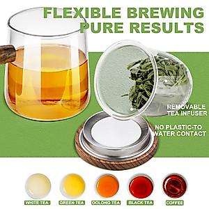 SUSTEAS Tea Cup with Infuser 13.5oz/400ml Glass Tea Mug with Lid - Clear Teacup with Wooden Handle for Tea Steeping at Home and Office, Housewarming & Birthday Gift